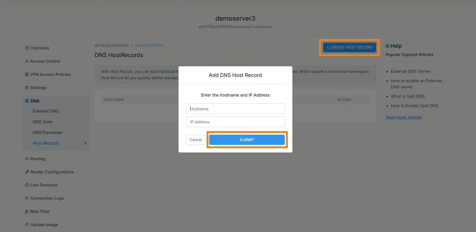 How to Add DNS Host Records in UTunnel Access Gateway