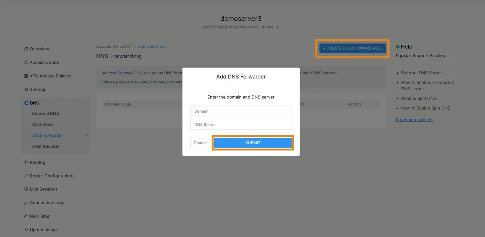 How to Setup DNS Forwarder in UTunnel Access Gateway