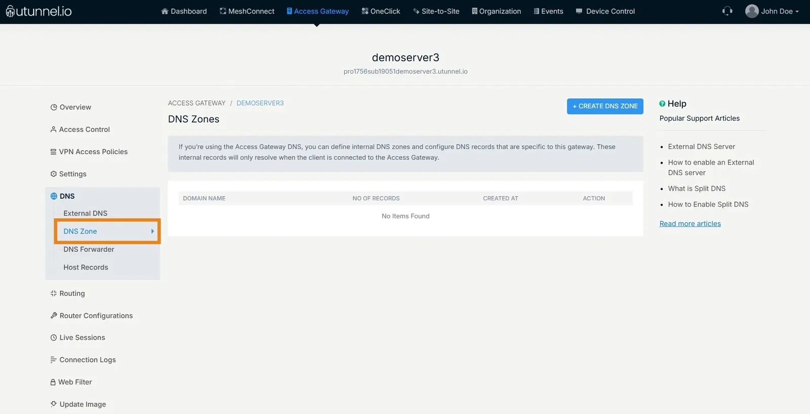 How to Create a DNS Zone in UTunnel Access Gateway